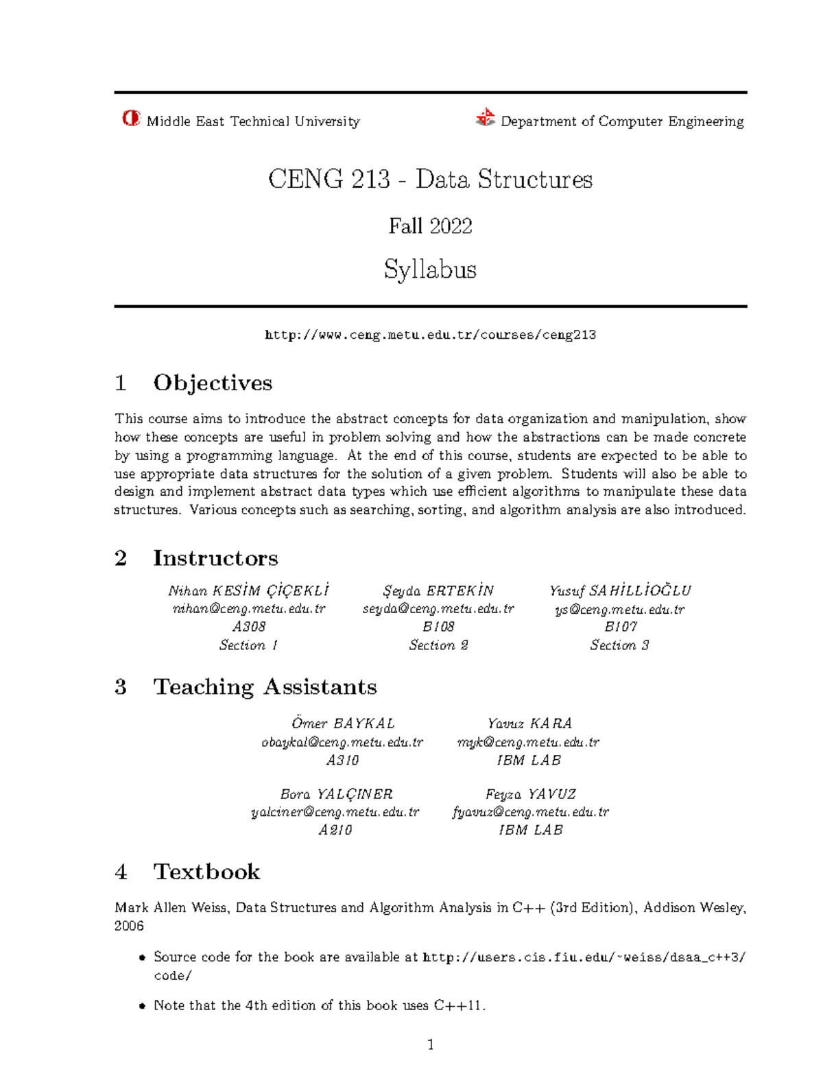 CENG 213 Data Structures Fall 2022 Syllabus and Course Outline - Studocu