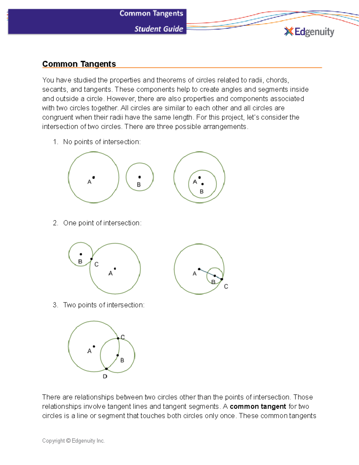 Common Tangents Project Guide: Exploring Two Circles' Relationships ...