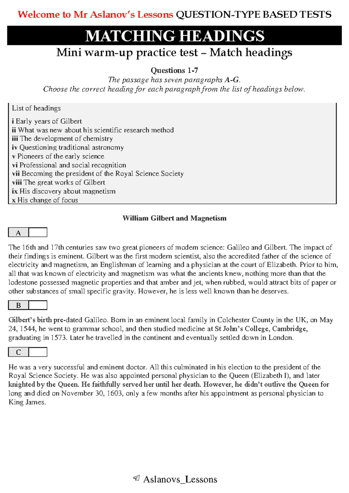 002. Success Reading Matching Headings @Aslanovs Lessons - MATCHING ...
