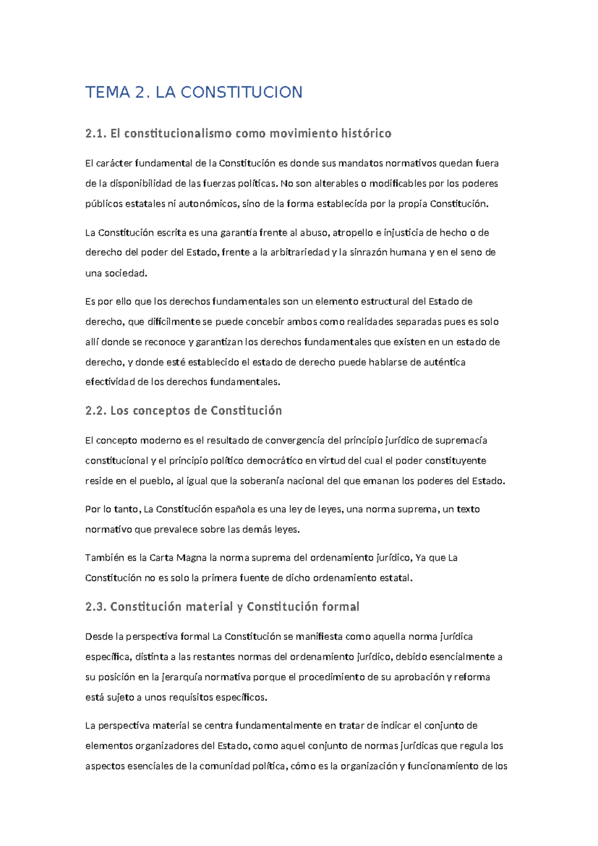 TEMA 2: La Constitución y su Importancia en el Constitucionalismo - Studocu