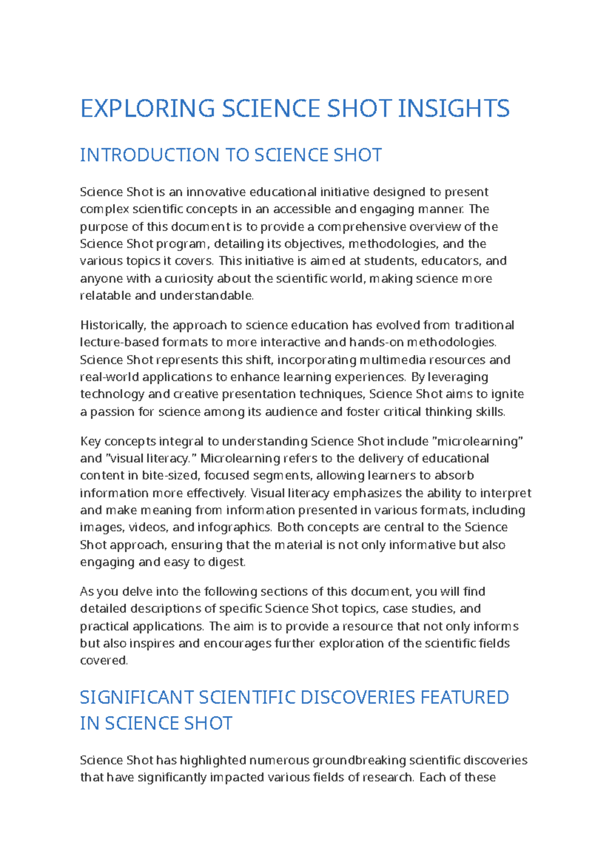 Exploring Science Shot Insights - EXPLORING SCIENCE SHOT INSIGHTS ...