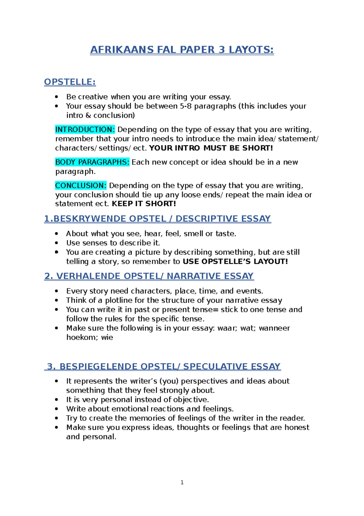 Paper 3 layouts - afrikaans - AFRIKAANS FAL PAPER 3 LAYOTS: OPSTELLE: Be creative when you are ...