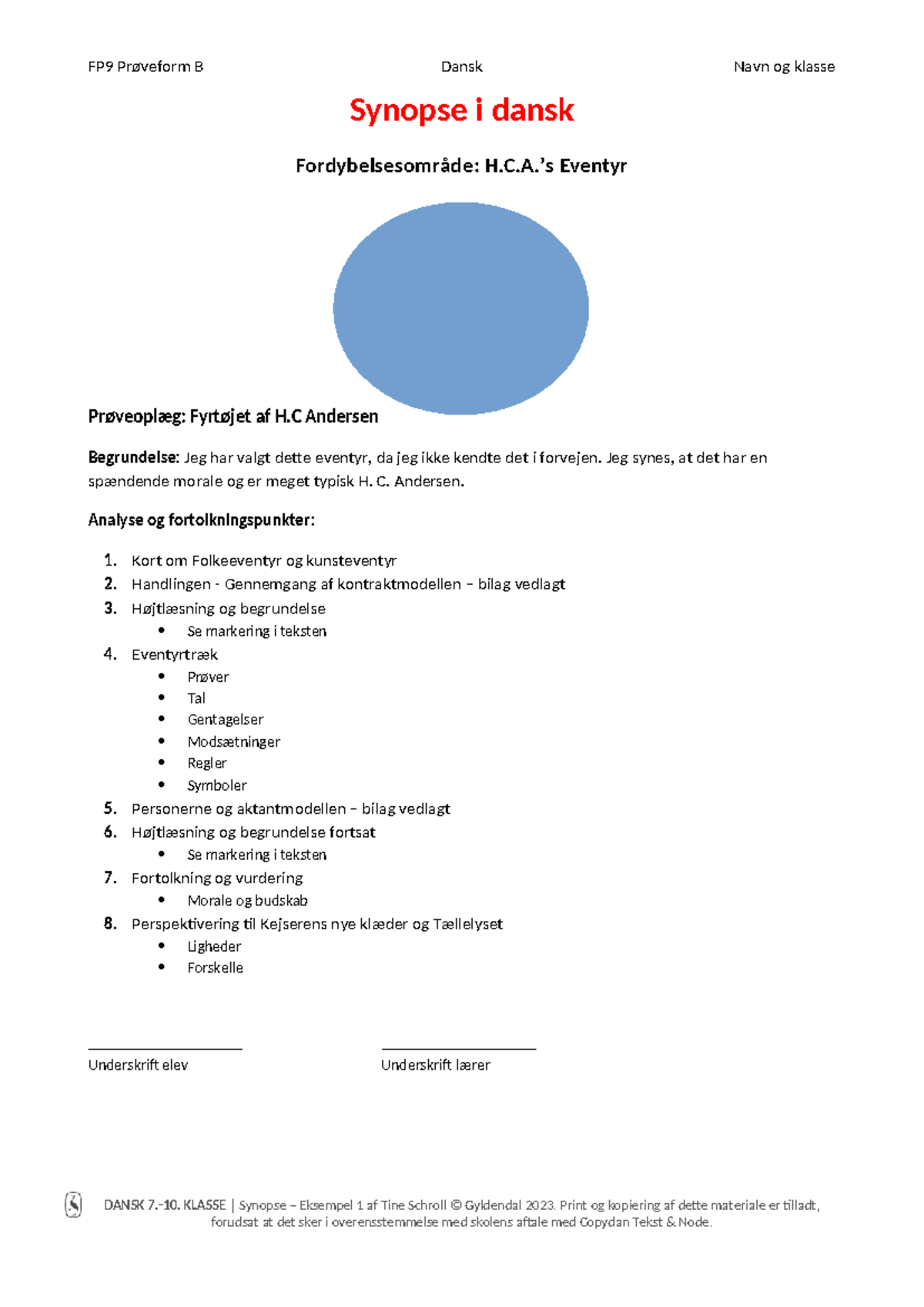 FP9 Dansk Prøveform B: Synopse af Fyrtøjet af H.C. Andersen - Studocu