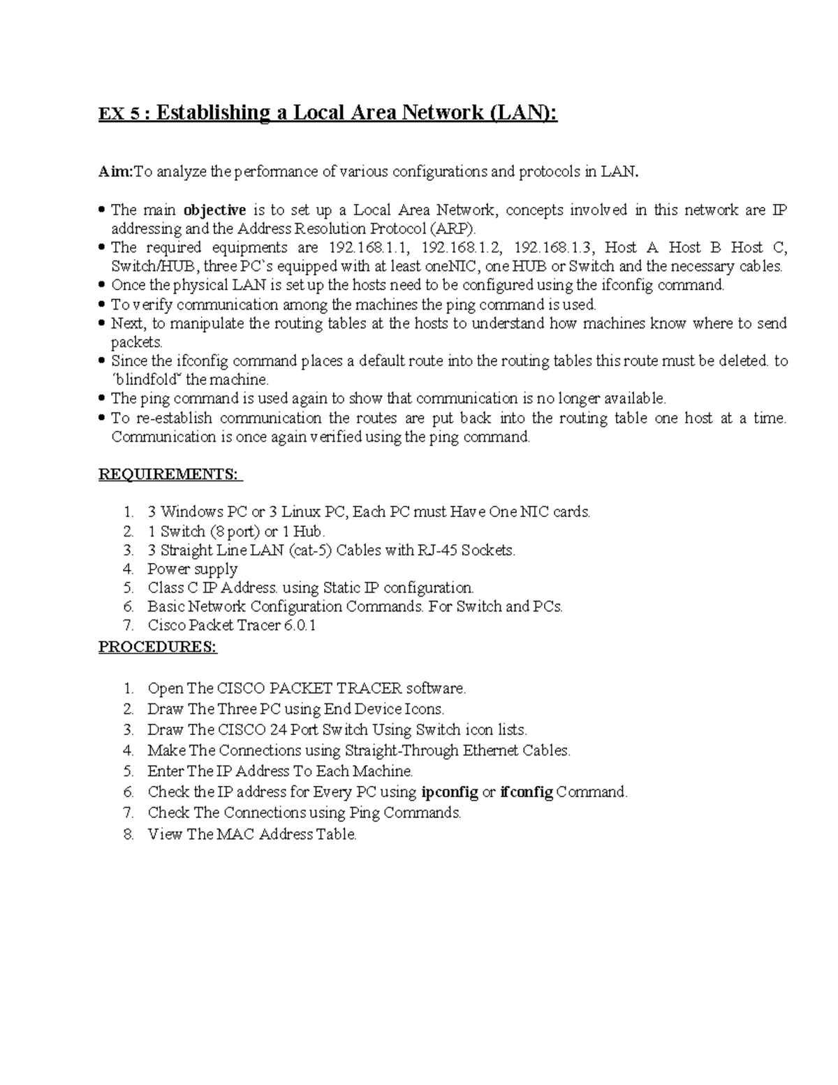 ACNS LAB 3 - Configuring and Analyzing a Local Area Network (LAN) - Studocu