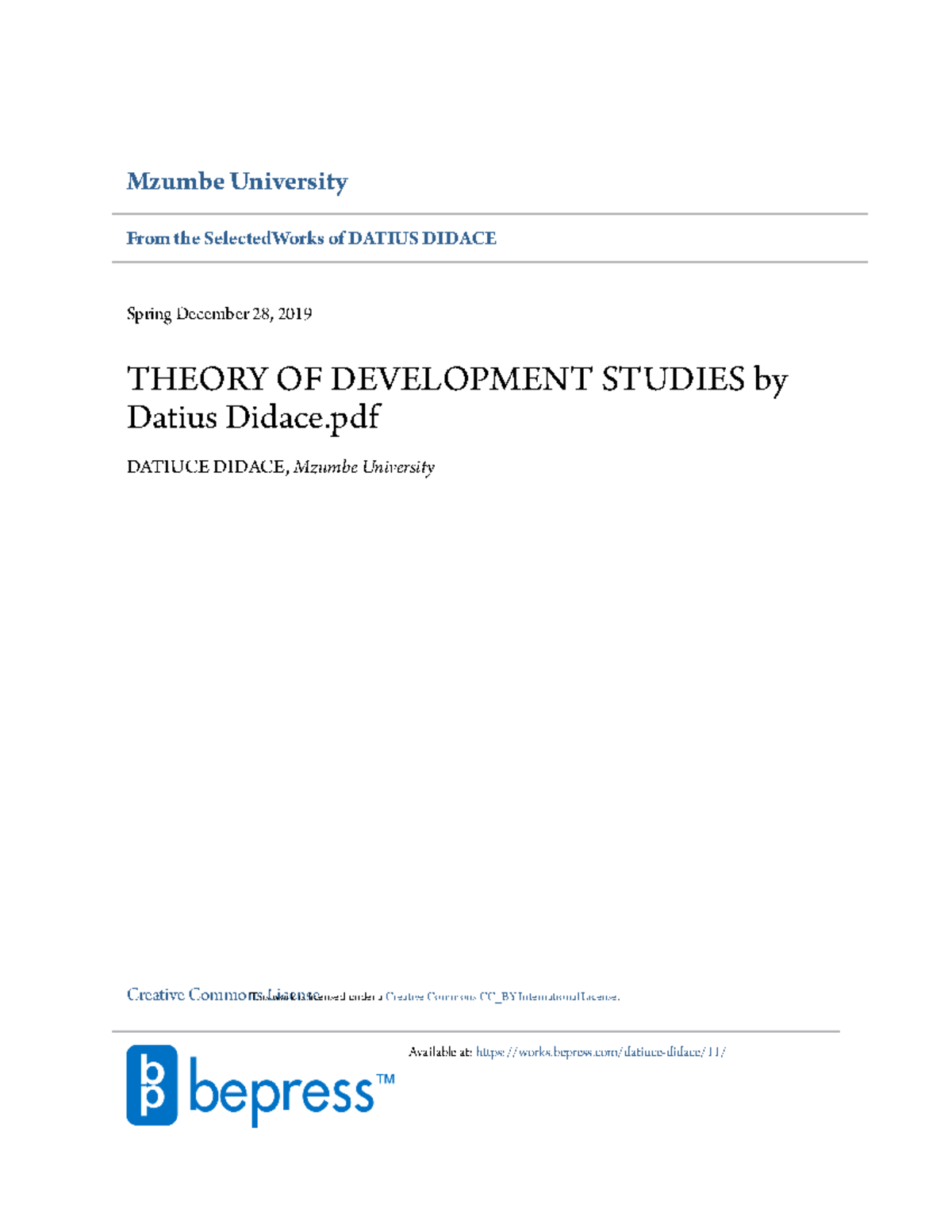 Bourgeois Orthodox Modernization theory - Mzumbe University ...