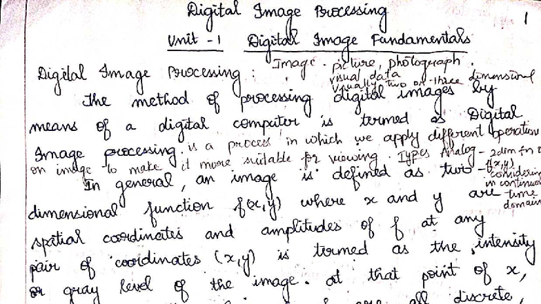 Digital Image Processing 1: Unit 1 - Fundamentals and Techniques - Studocu