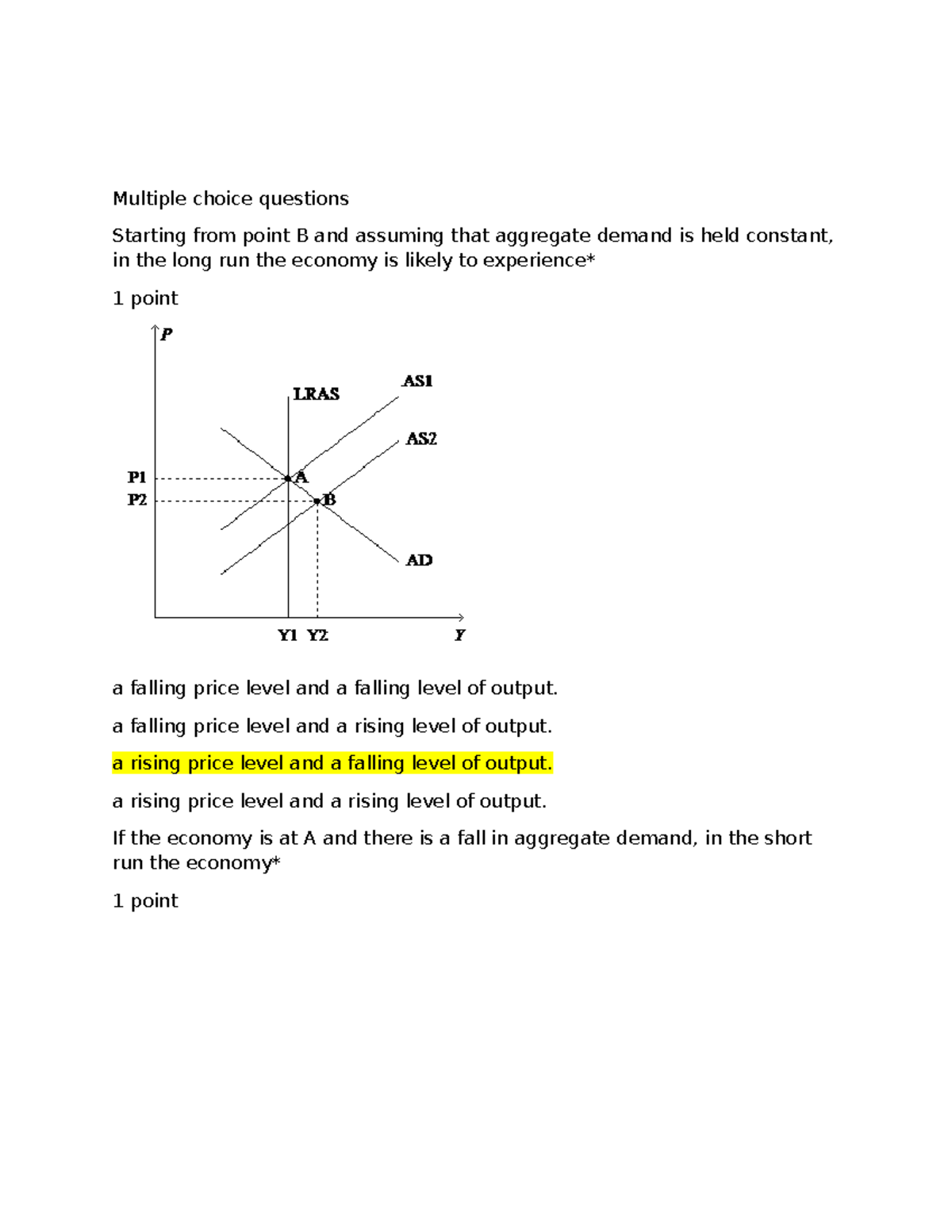 Multiple Choice Questions for Economics 101: Aggregate Demand & Supply ...