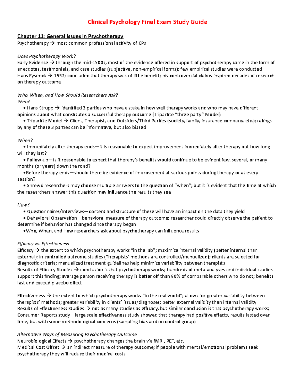 Clinical Psychology Final Exam Study Guide [LAST] - Key Concepts in ...
