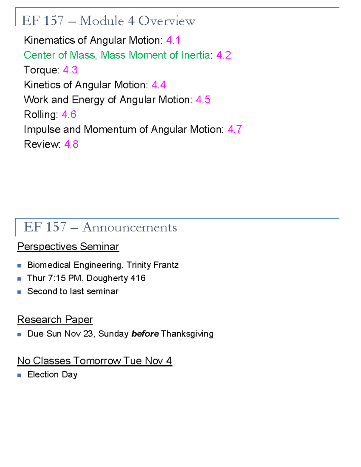 EF 157 – Module 4 Overview: Angular Motion Concepts - Studocu