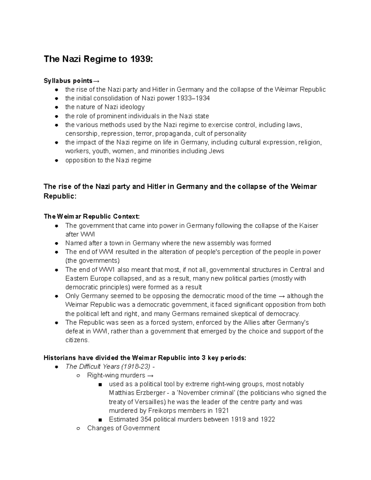 The Nazi Regime to 1939: Key Themes and Historical Context - Studocu