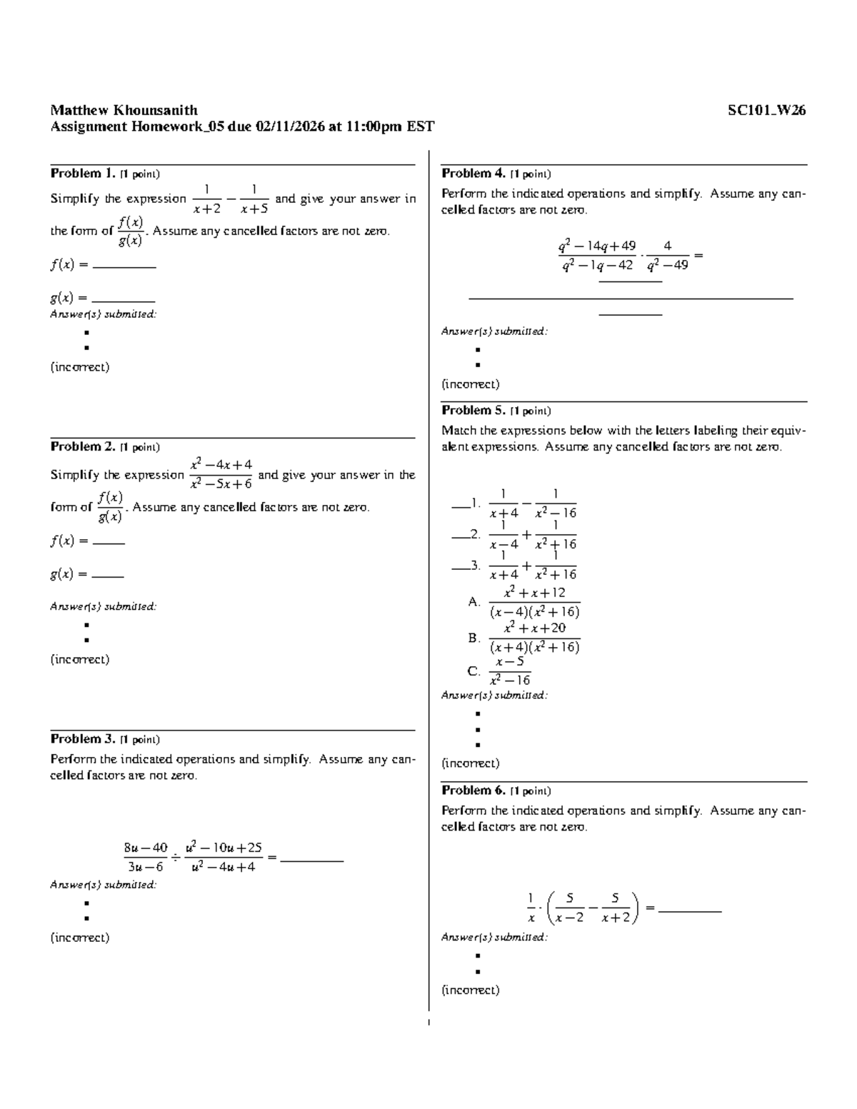 SC101 W26 - Homework Assignment 05 Solutions and Simplifications - Studocu