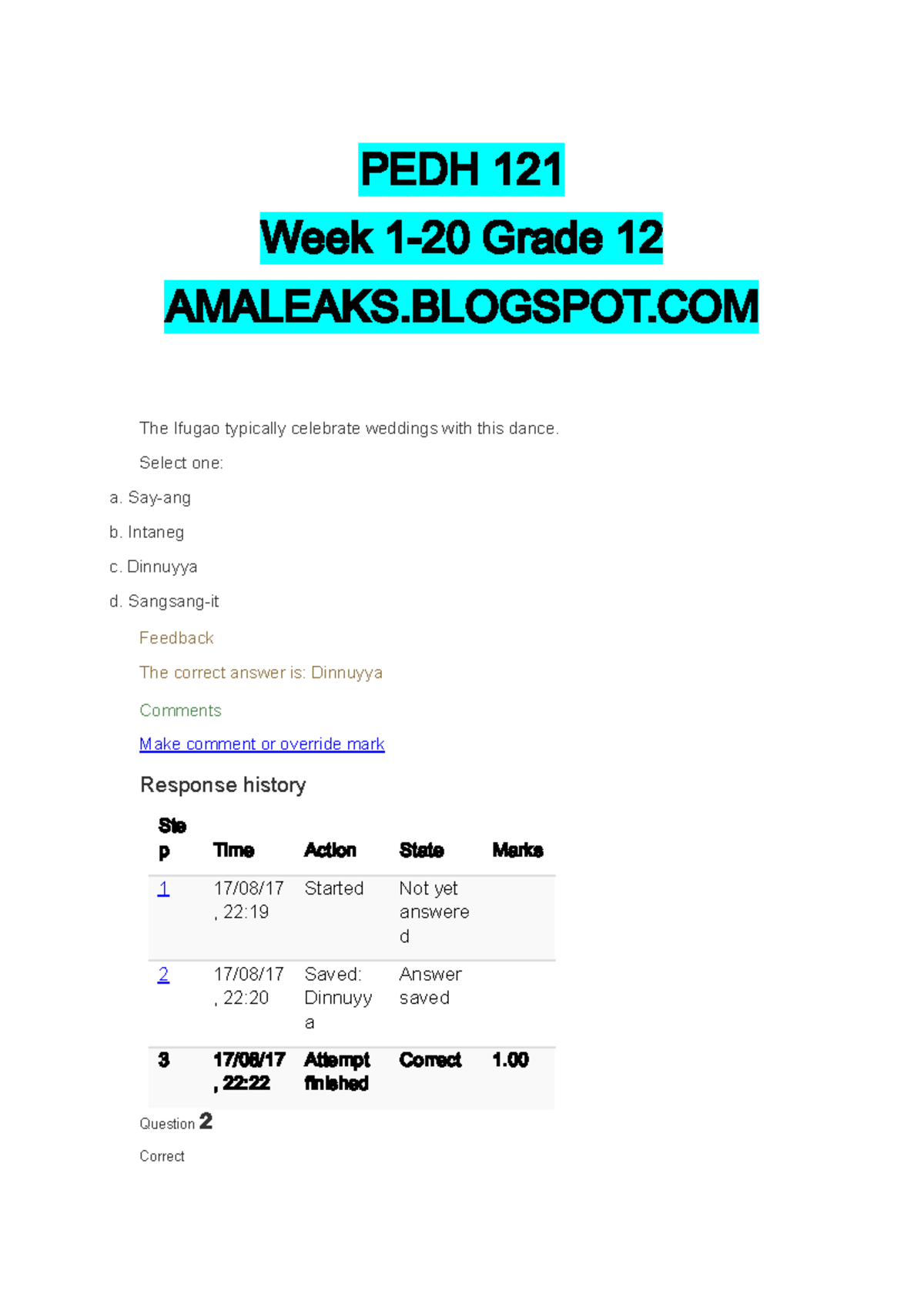 PEDH 121 Second Quarter Exam: Ethnic Dances and Their Significance ...