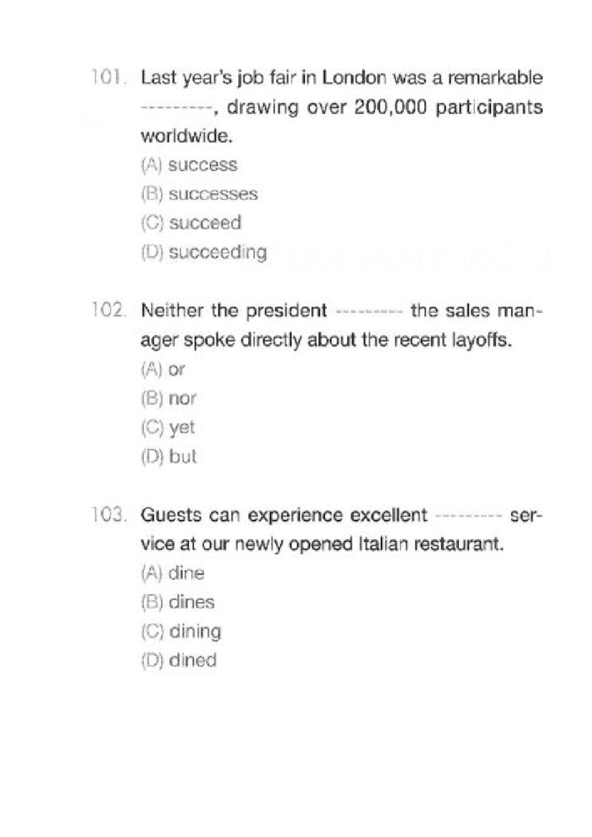 101-140 Quiz Questions for Course 101: Vocabulary & Grammar Review ...