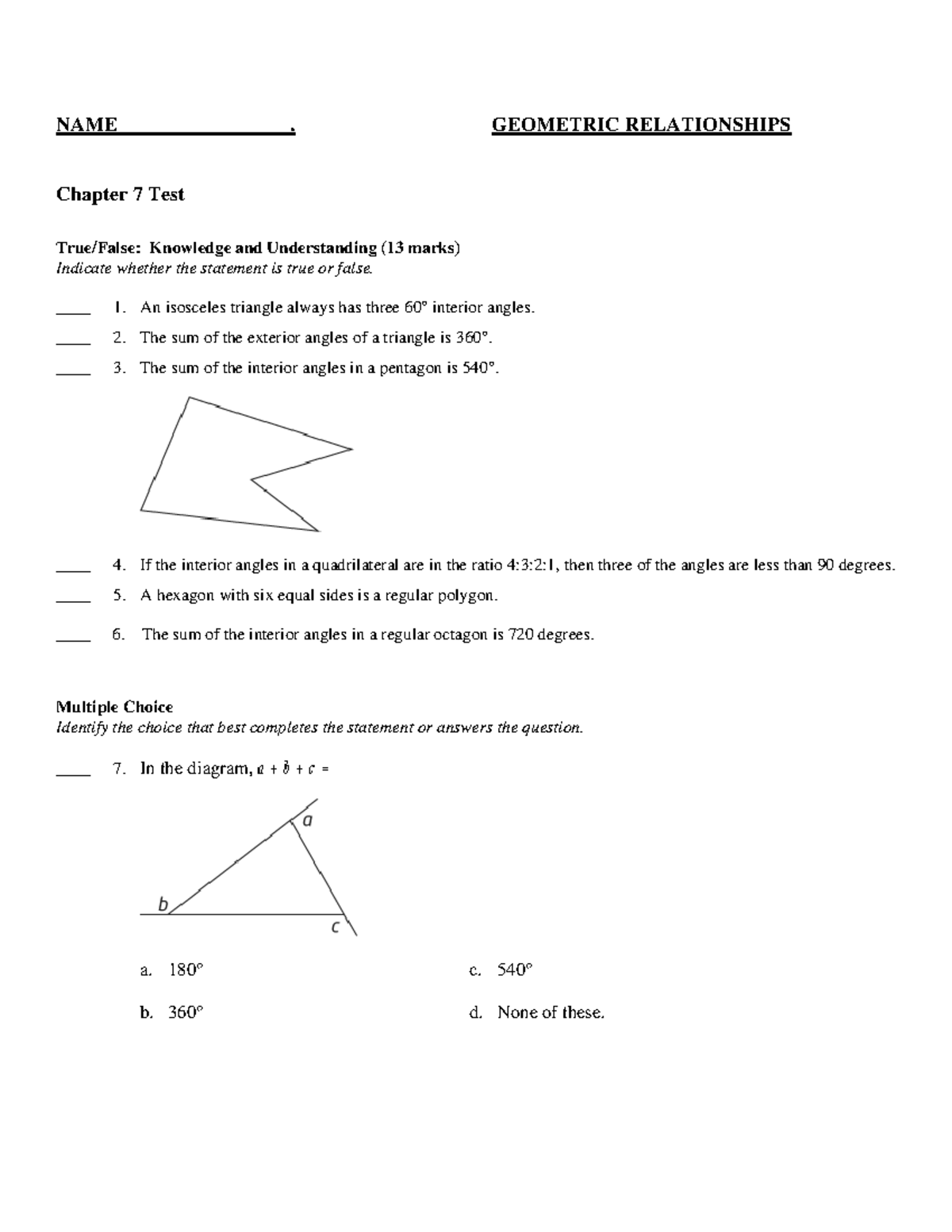 Geometric Relationships Quiz: Chapter 7 Test Details and Answers - Studocu