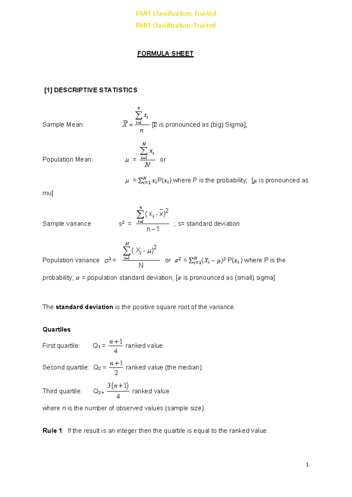 Latest Formula+ Sheet 3+Aug+2021 - RMIT Classification: Trusted FORMULA ...