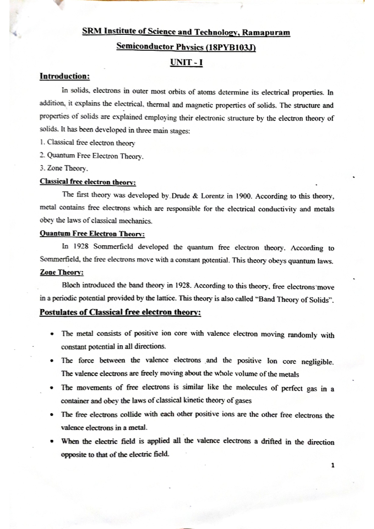 Unit-1 complete notes - Semiconductor physics and computational methods ...