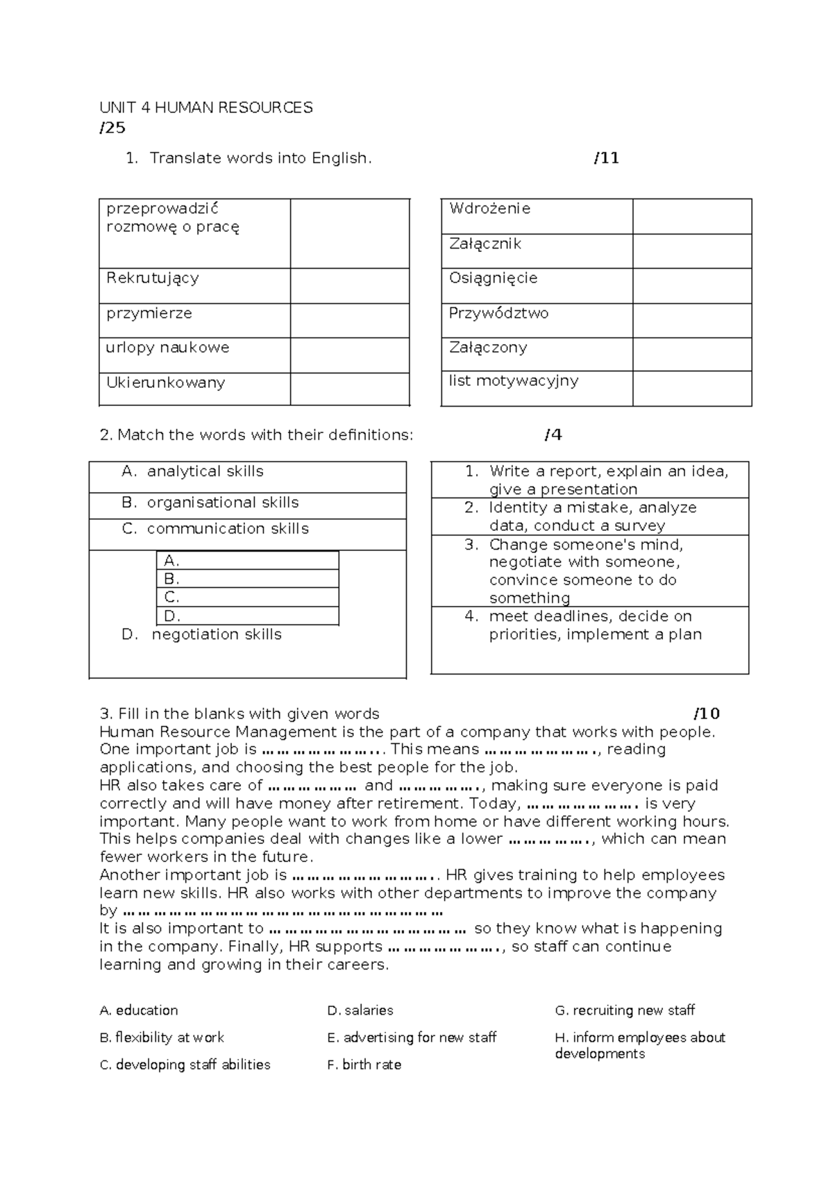 UNIT 4 HR: Vocabulary & Concepts in Human Resource Management - Studocu