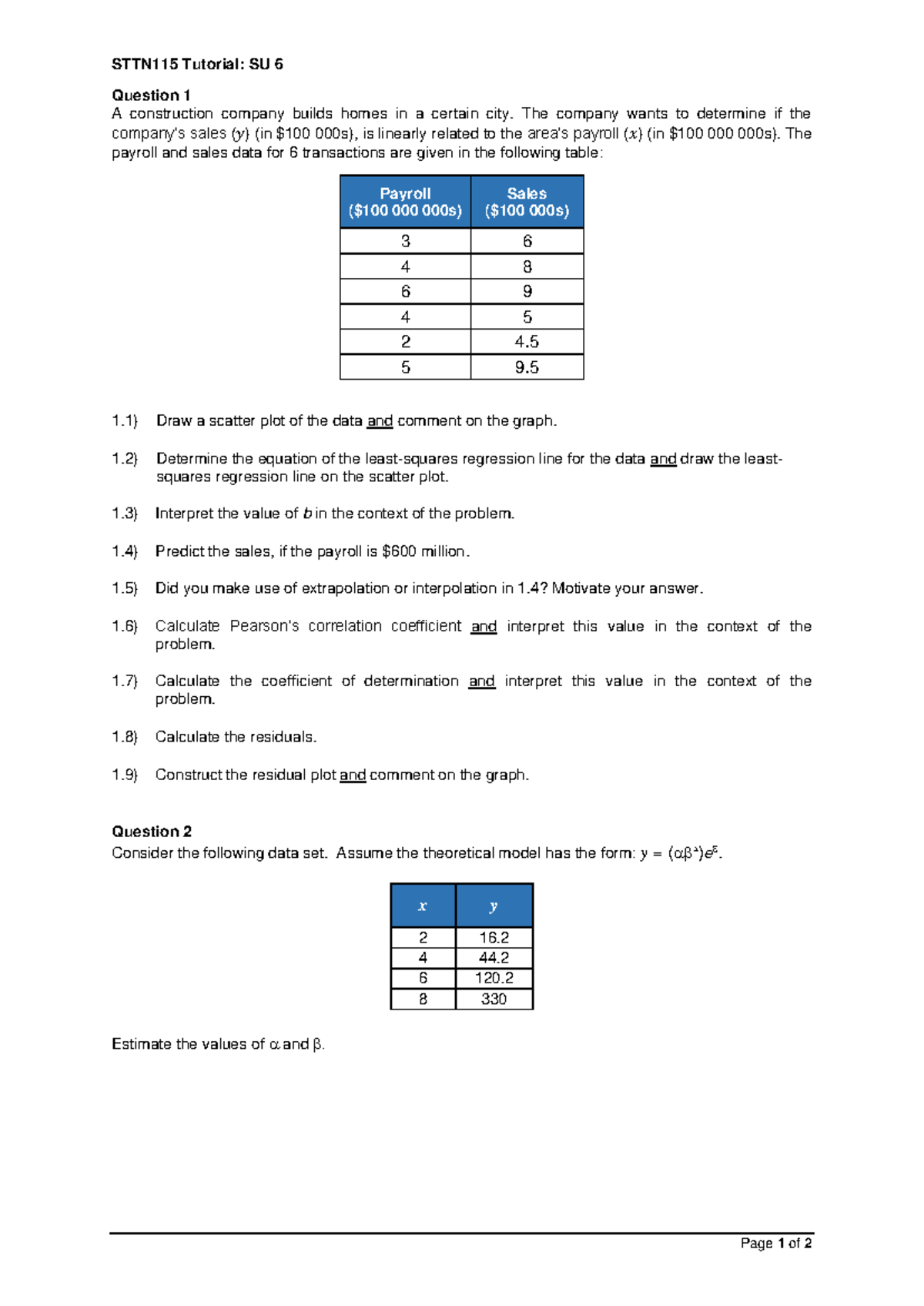 STTN115 Tutorial 6: Regression Analysis and Data Interpretation - Studocu