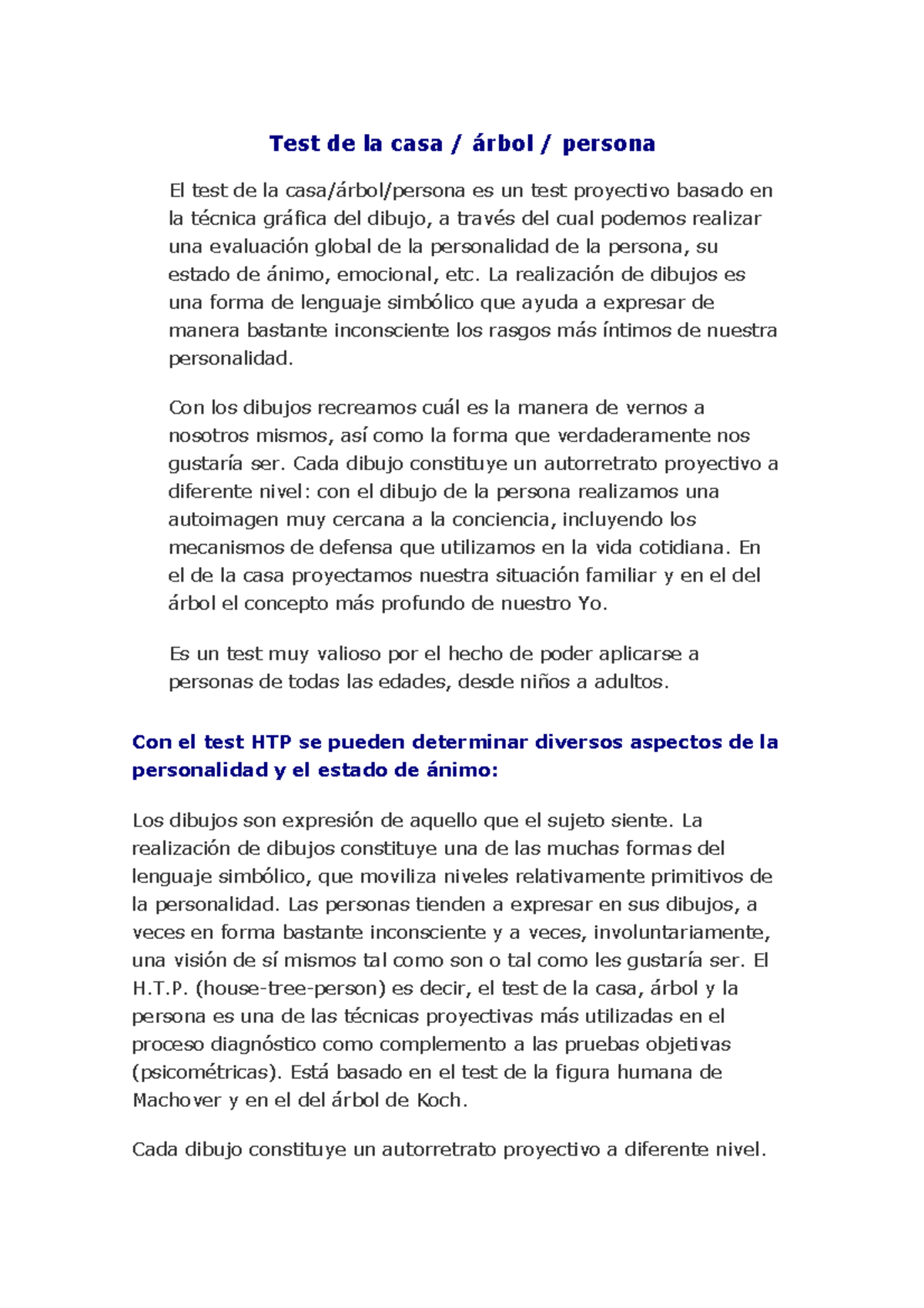 HTP: Análisis del Test Casa-Árbol-Persona y su Interpretación - Studocu