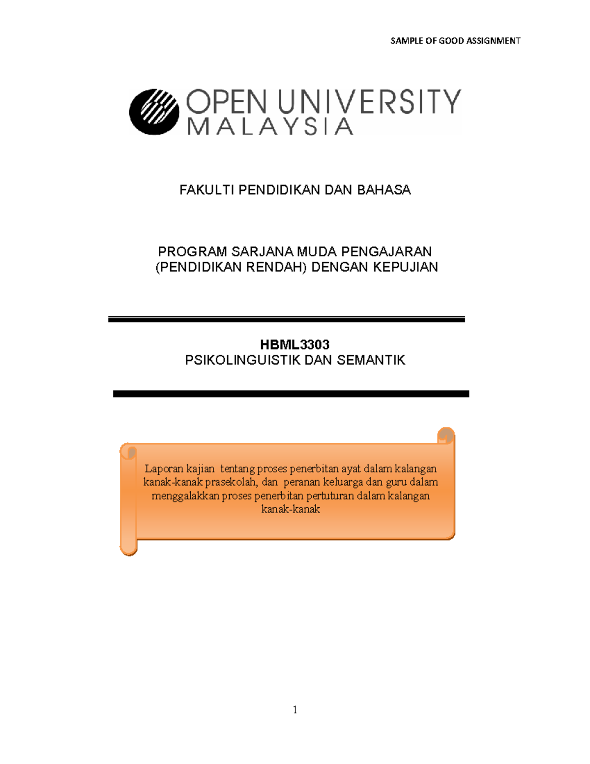 HBML3303: Kajian Proses Penerbitan Ayat Kanak-Kanak Prasekolah - Studocu