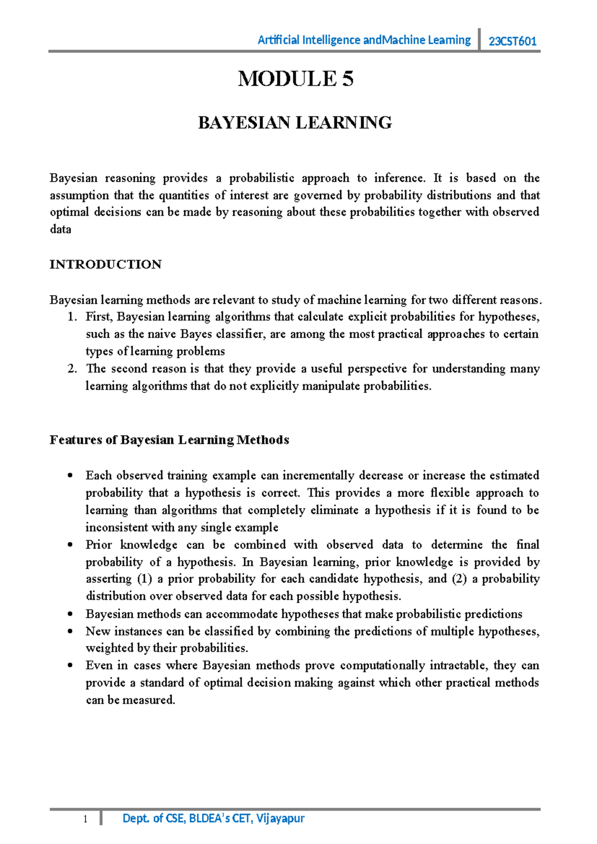 Artificial Intelligence and Machine Learning 23CST601 Module 5 ...