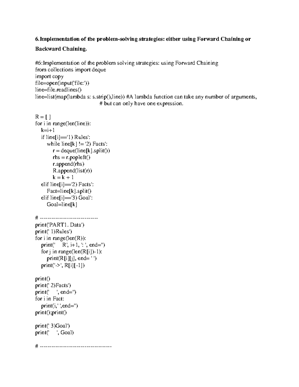 AI Lab Prog-6: Implementing Forward and Backward Chaining Strategies ...