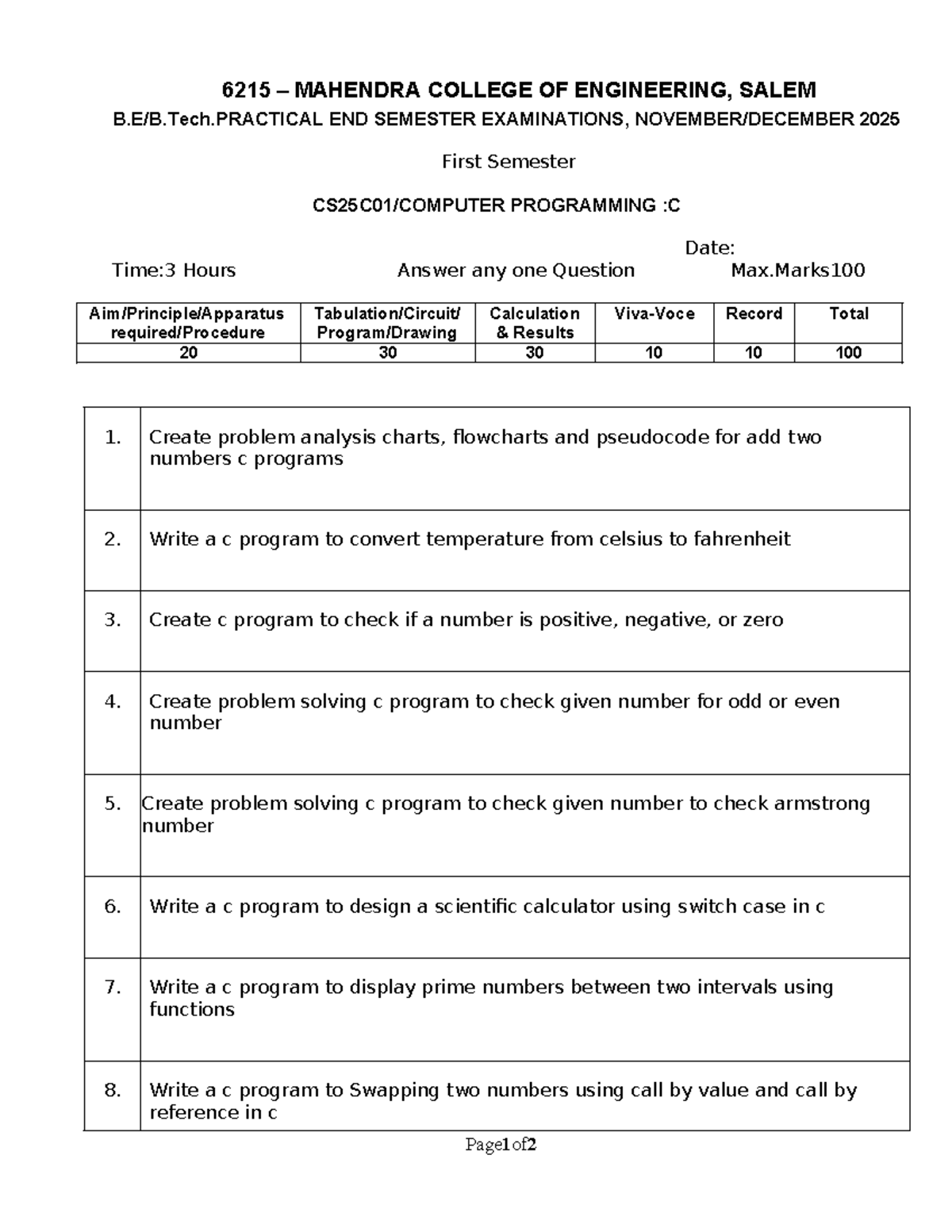 6215 MAHENDRA COLLEGE OF ENGINEERING FINAL EXAM CPC Questions Set - Studocu