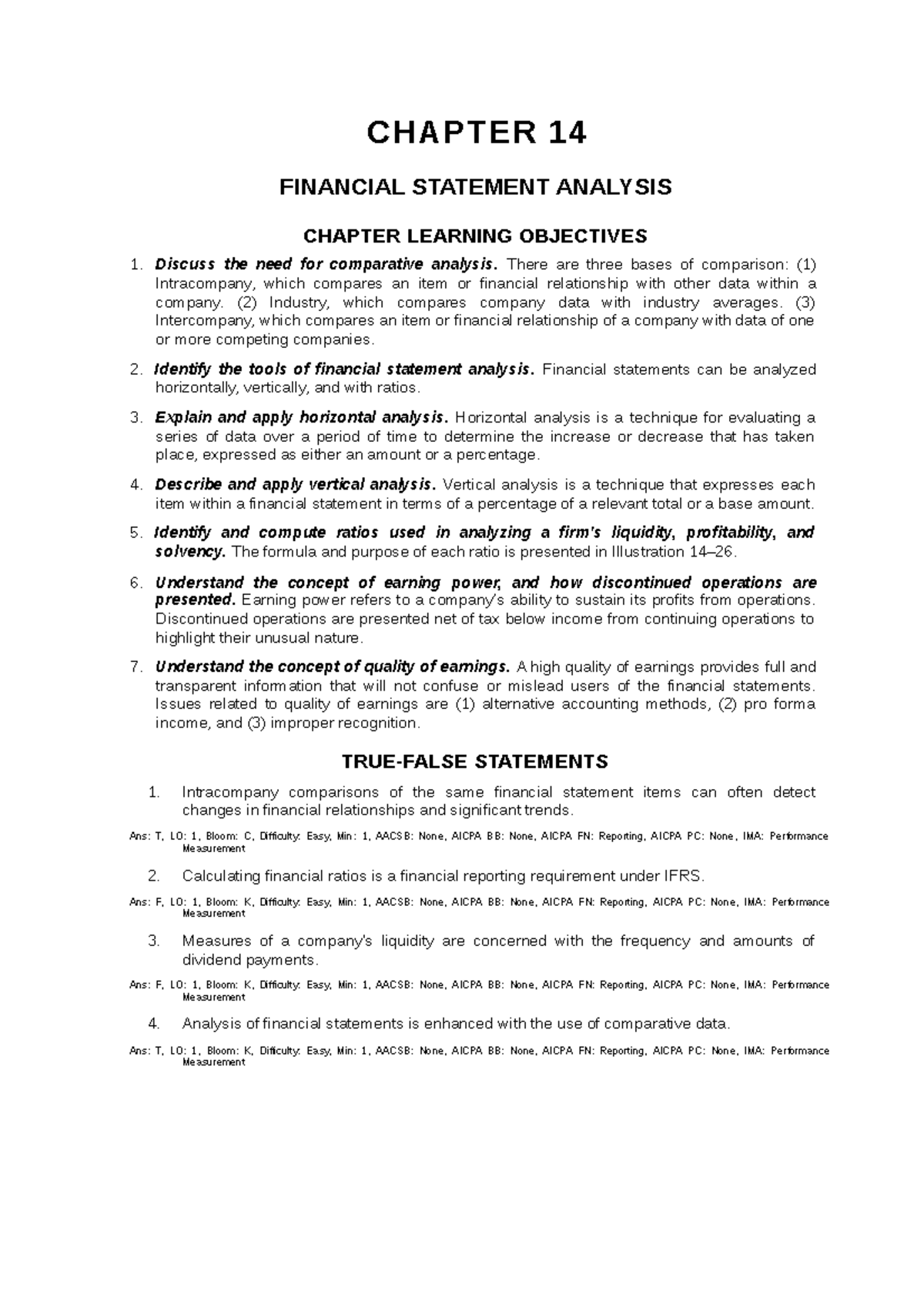 Ch14-test-bank compress - CHAPTER 14 FINANCIAL STATEMENT ANALYSIS ...