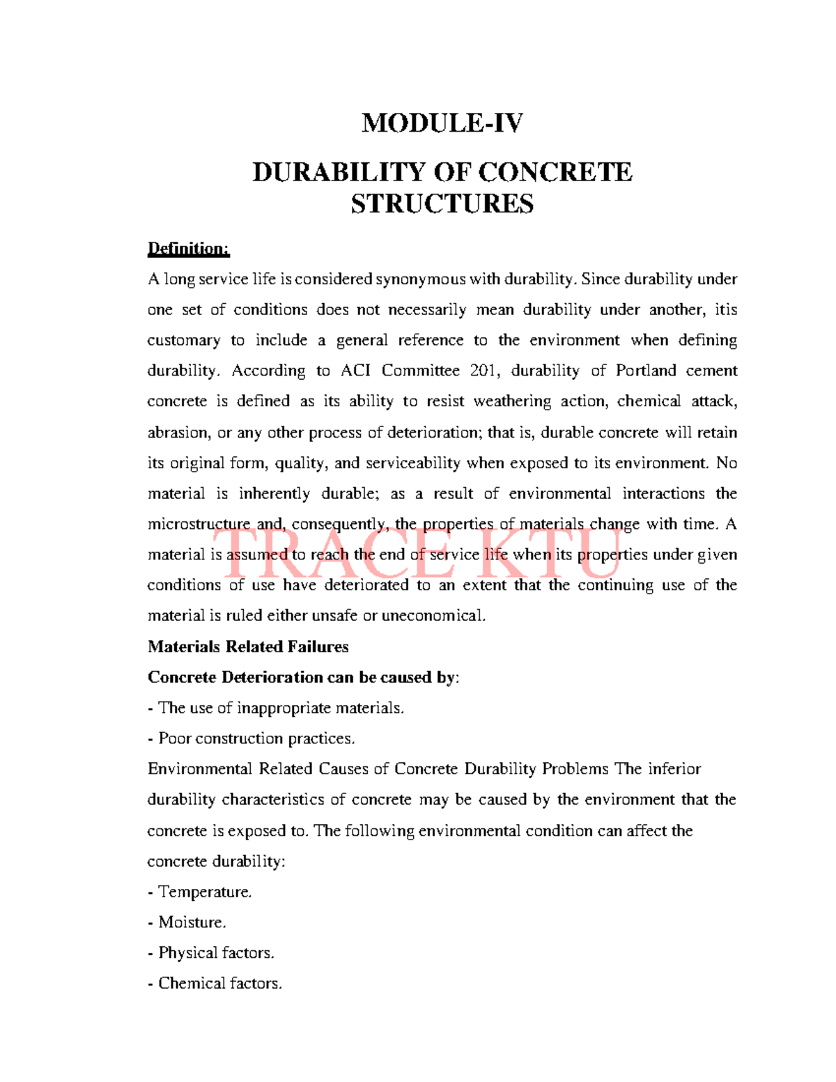 ACT M4 - Durability of Concrete Structures: Environmental and Material ...
