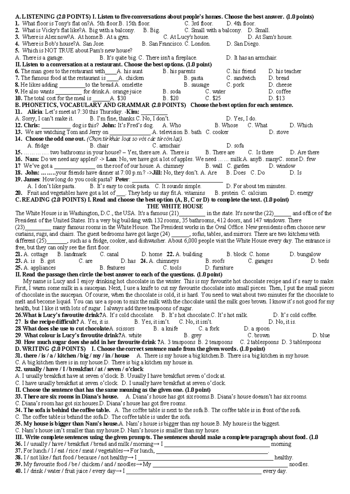 Listening and Reading Comprehension Exercises - Lop 6 Week 15 - Studocu
