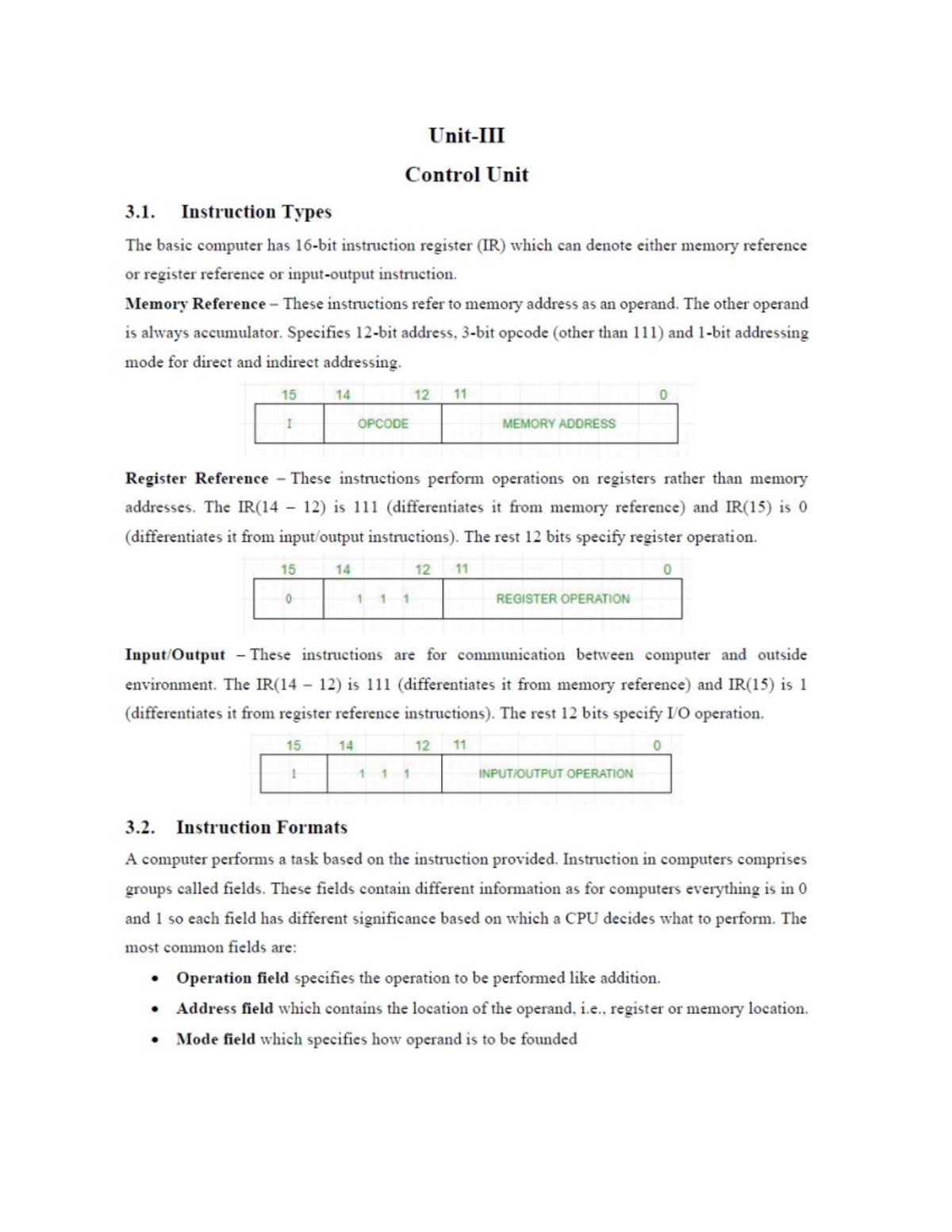 Unit-3 Notes - it a note of unit 3 - Control Unit 3. Instruction Types ...