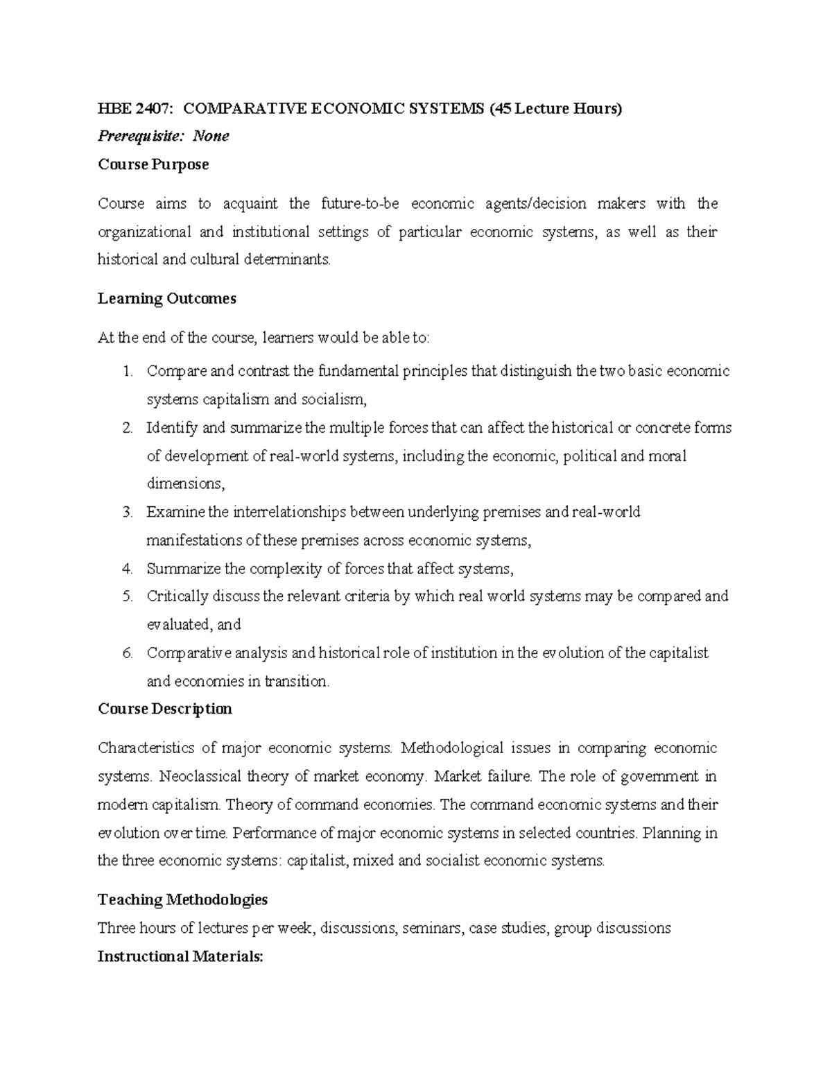 HBE 2407: Comparative Economic Systems Lecture Notes and Insights - Studocu