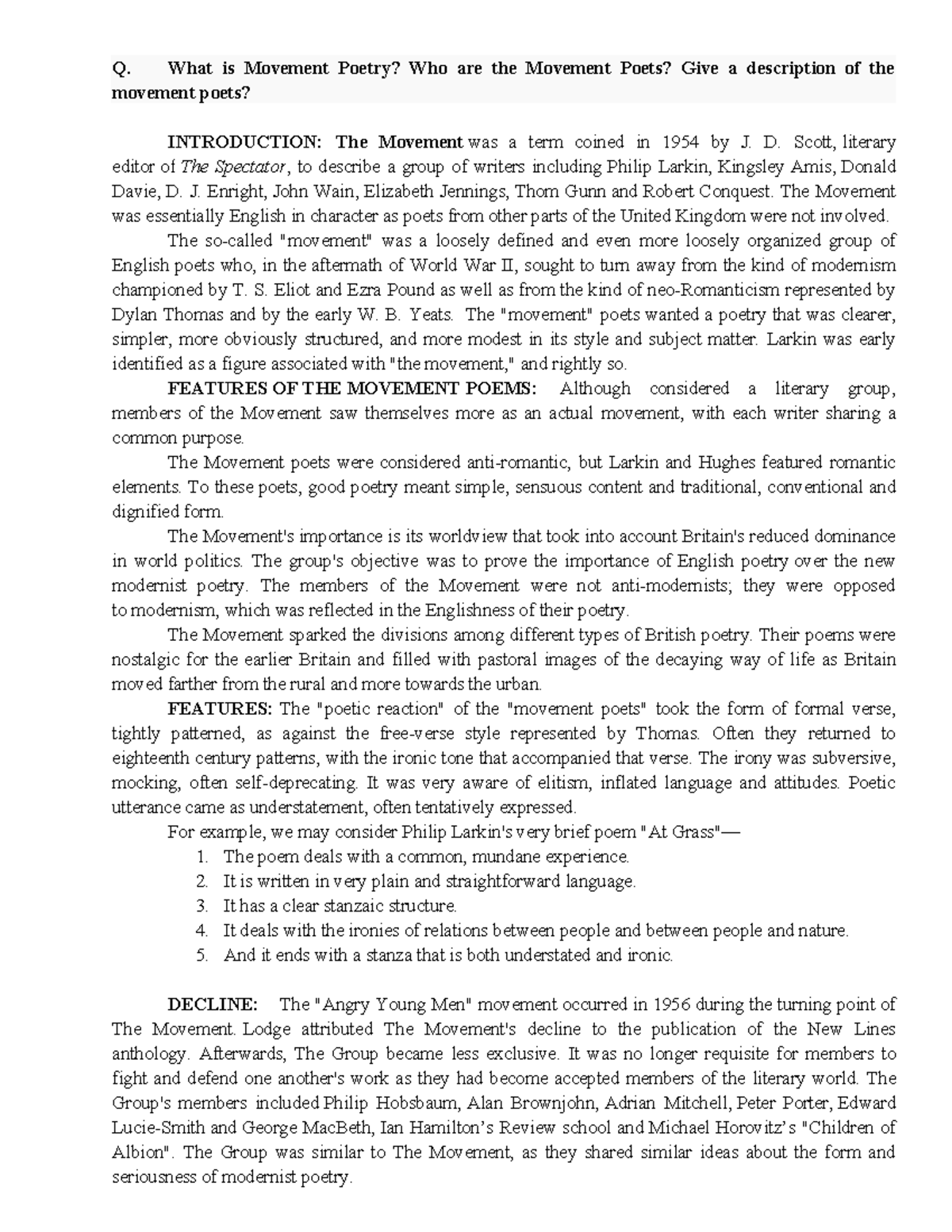 English Movement Poetry: The Poets and Their Impact on Literature - Studocu
