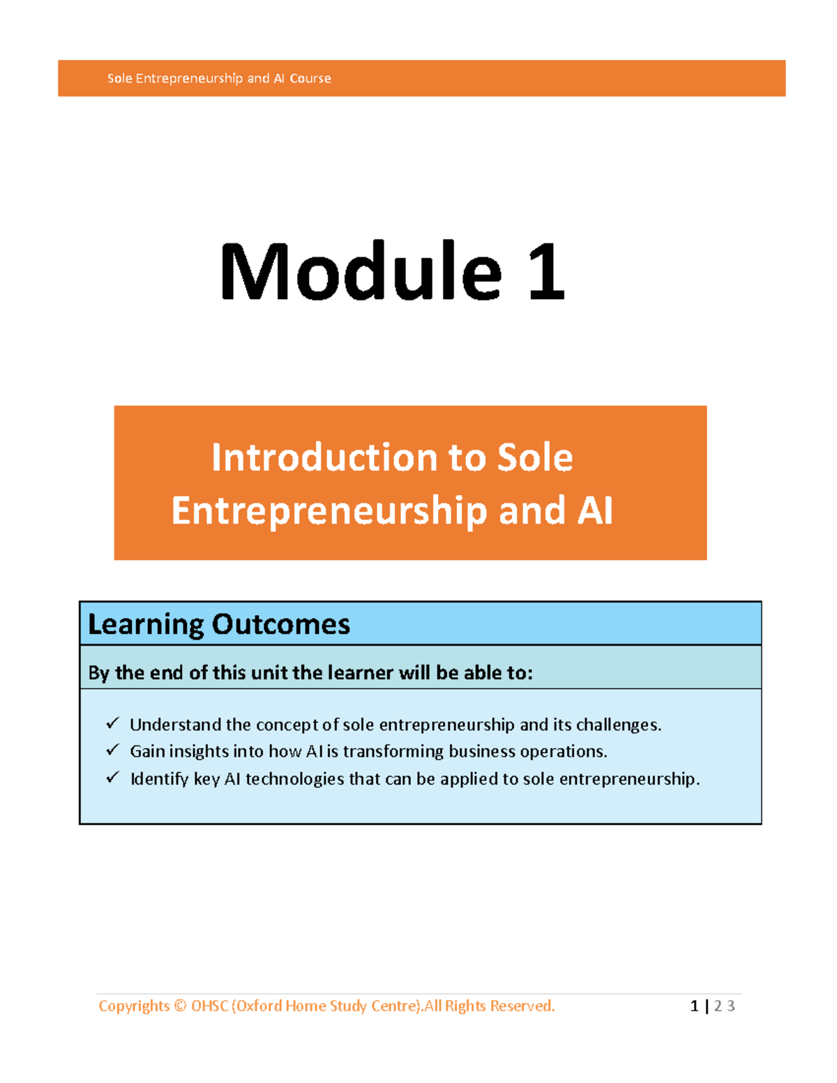 Sole Entrepreneurship & AI: Module 1 Overview and Learning Outcomes ...