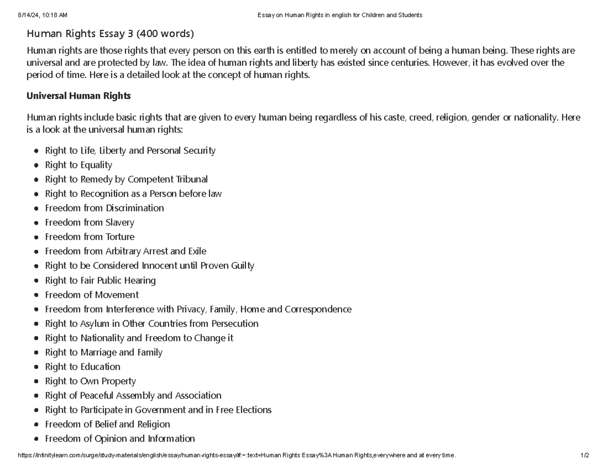 Human Rights Essay for Kids and Students: A Comprehensive Overview ...