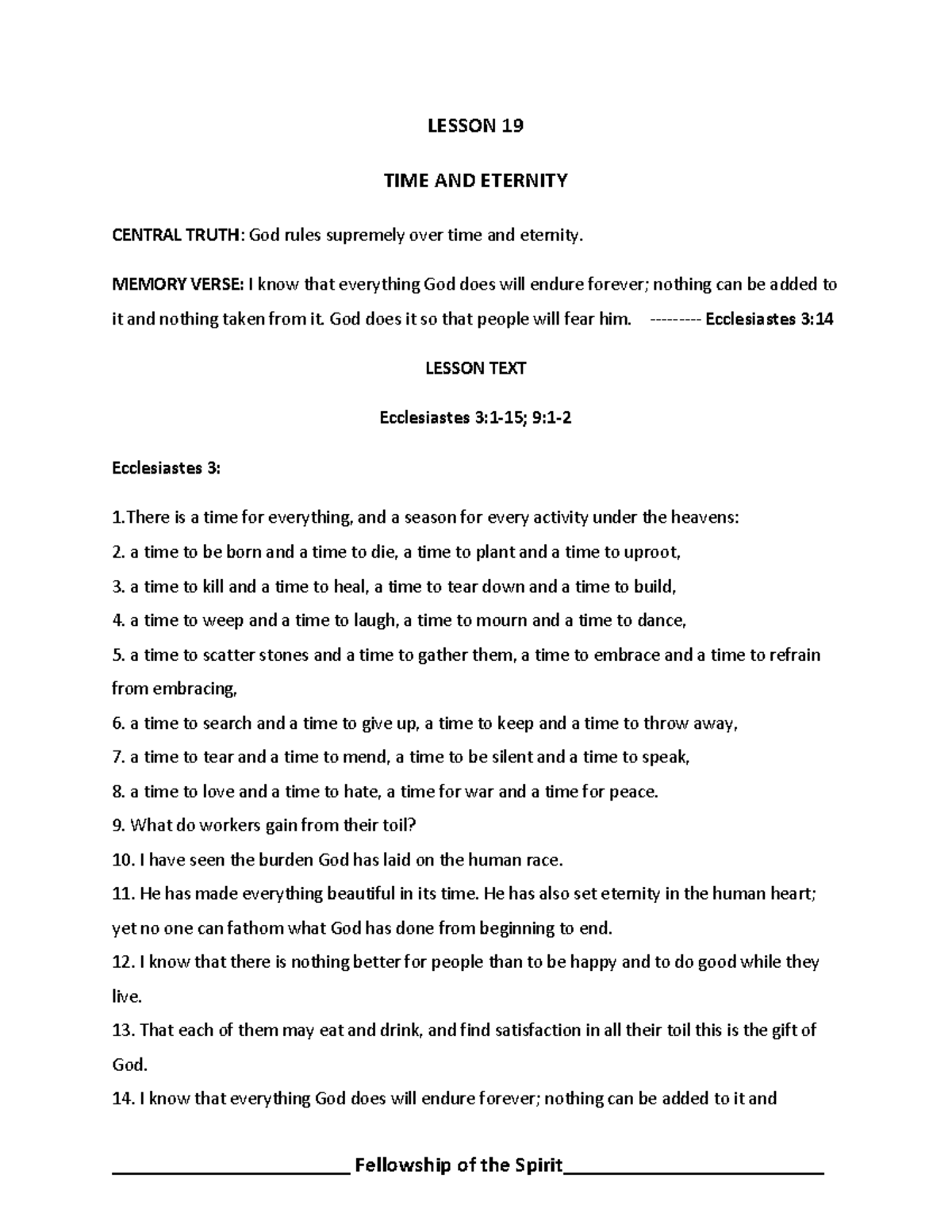 Lesson 19 - Time and Eternity: Understanding God's Sovereignty - Studocu