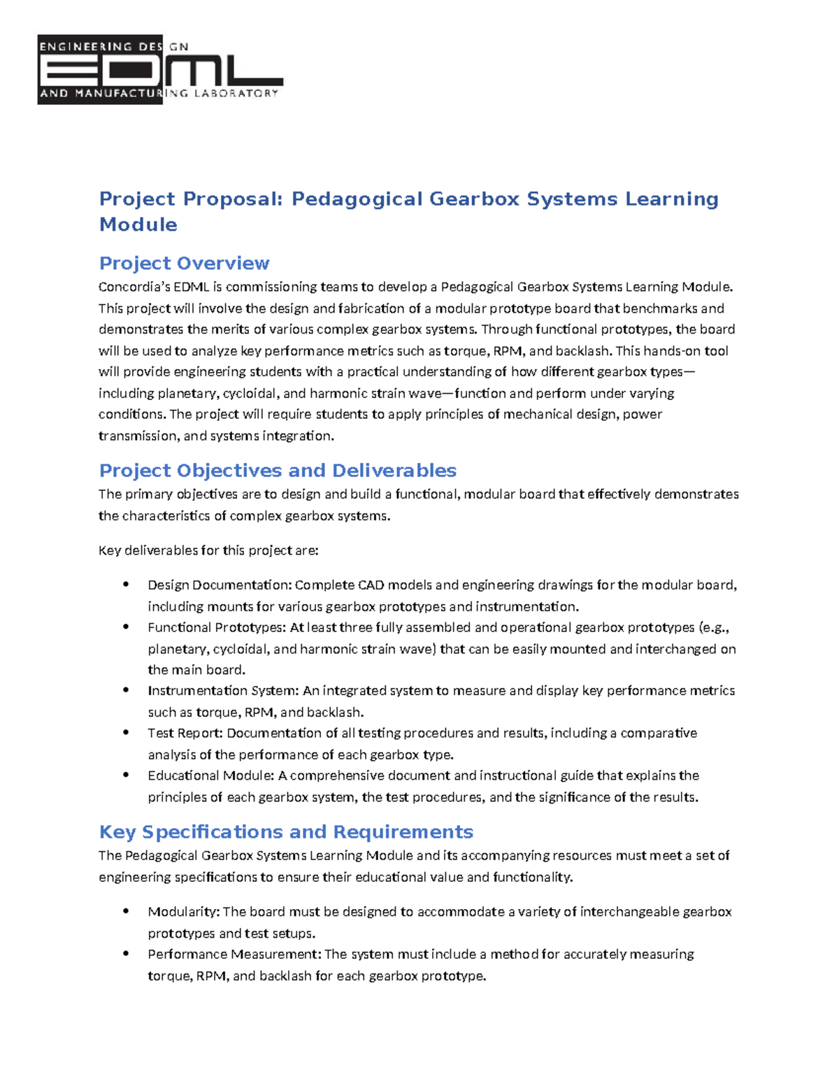 M490-2526 EDML Project Proposal: Pedagogical Gearbox Systems Module ...