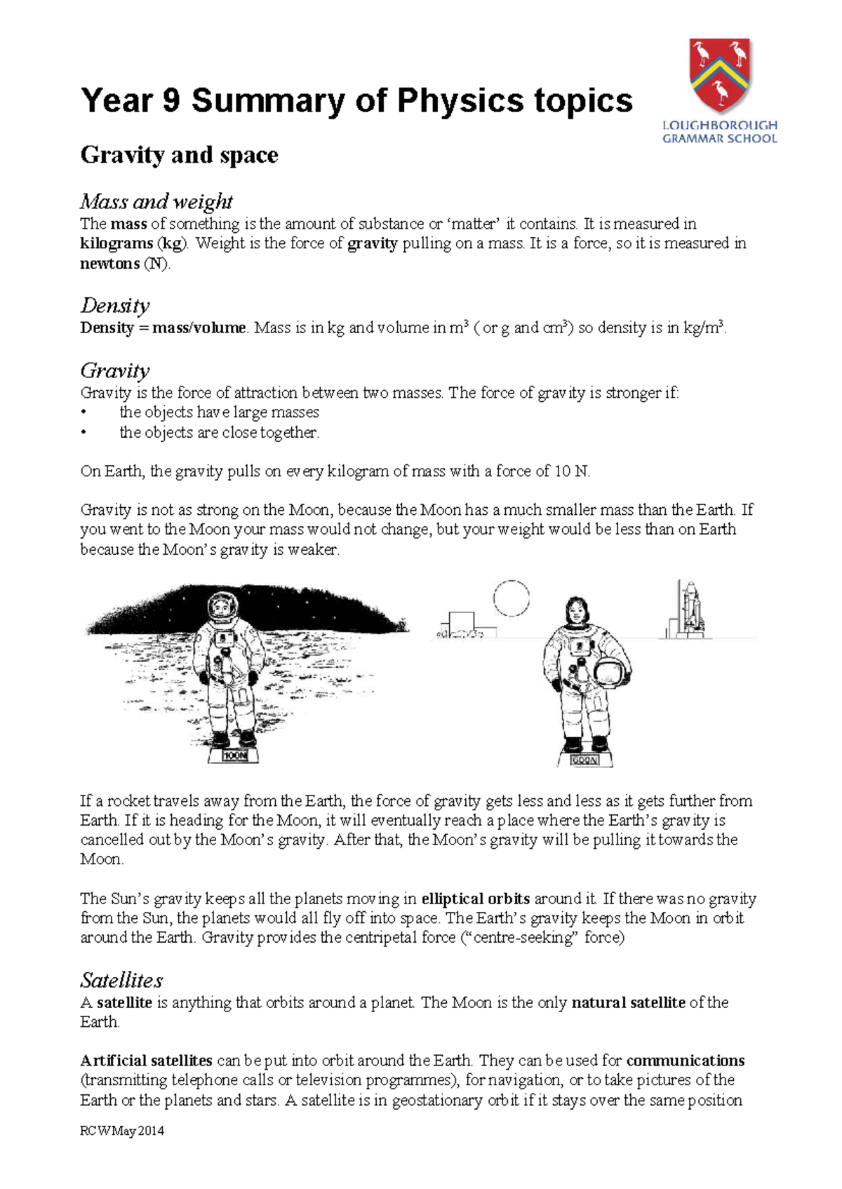 Year 9 Physics Summary: Gravity, Space, and Light Concepts - Studocu