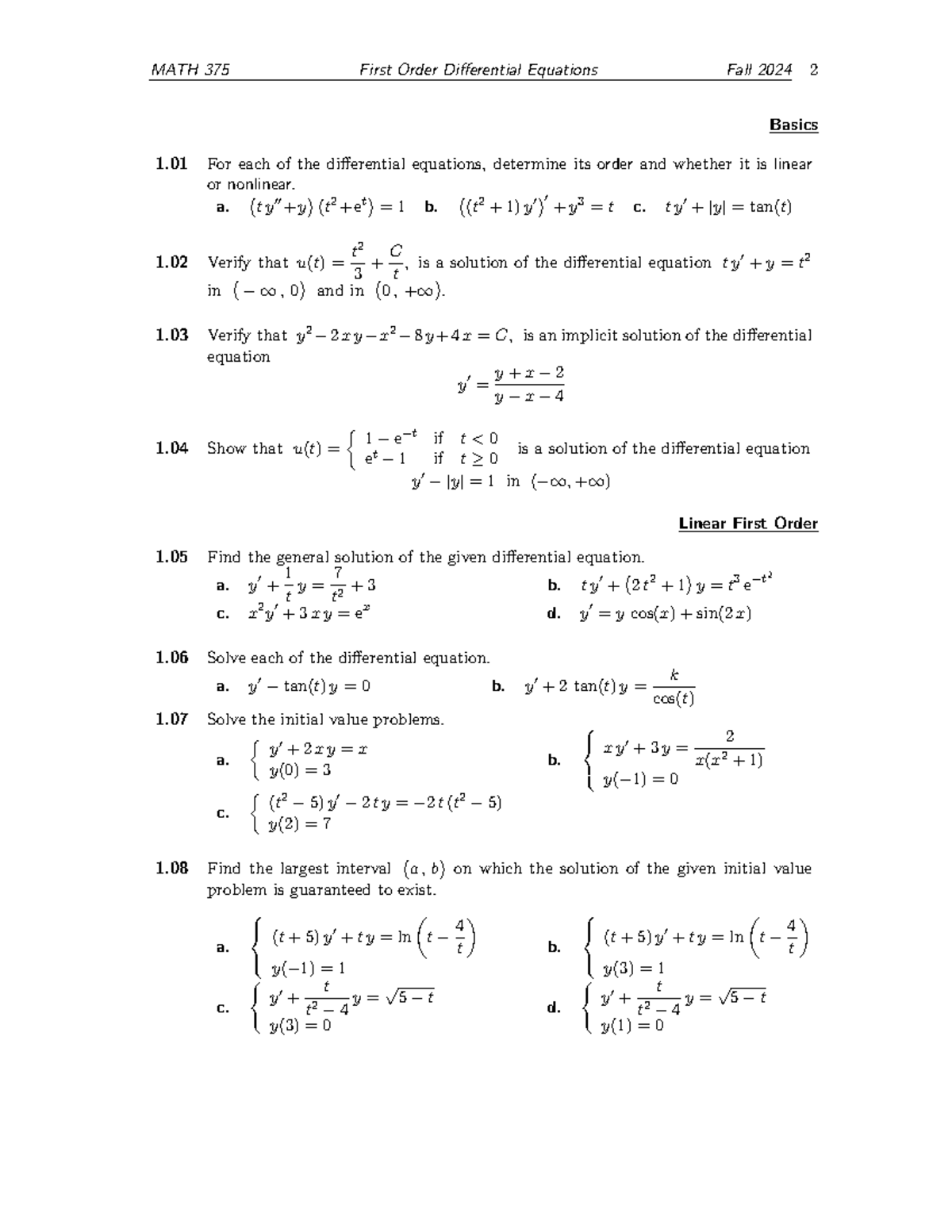 first order diff. eqn. - MATH 375 First Order Di↵erential Equations ...