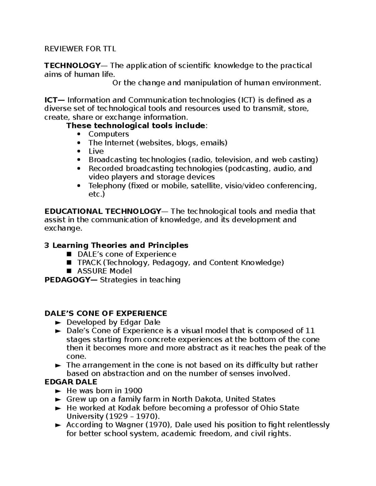 Reviewer-FOR-TTL - reviewer for midterms exam - REVIEWER FOR TTL ...