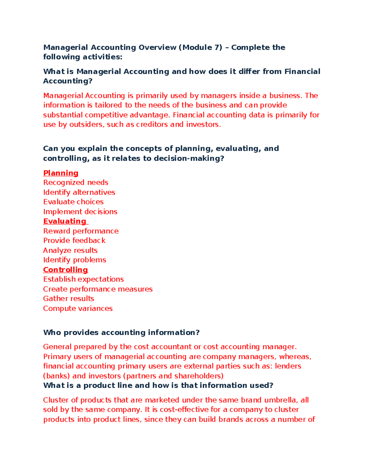 Managerial Accounting Overview & Cash Flow Methods (M7 & M8) - Studocu