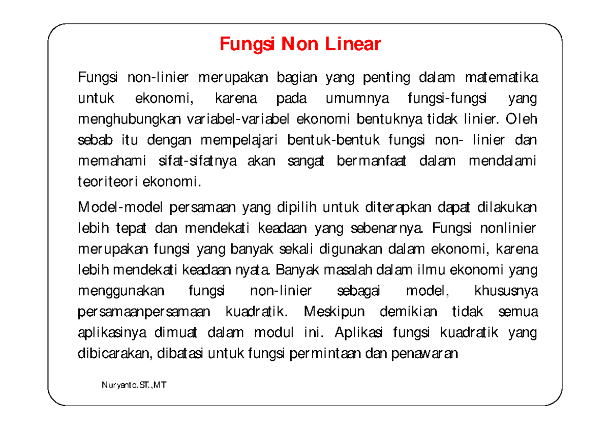 Fungsi NON Linier M9 - materi - Fungsi Non Linear Fungsi non-linier merupakan bagian yang ...