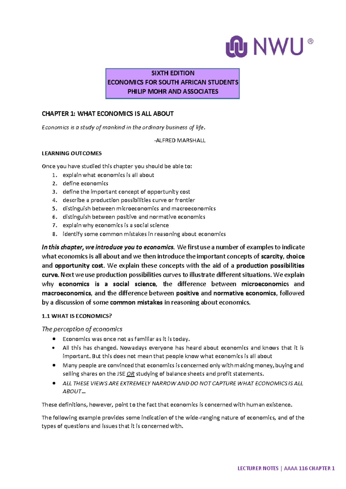 AAAA 116 - Chapter 1: Understanding Economics and Key Concepts - Studocu