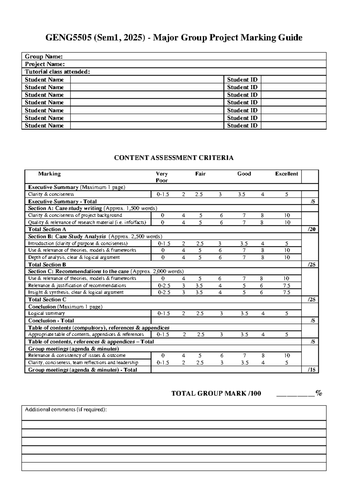 GENG 5505 Semester 1, 2025 Major Group Project Marking Guide - Studocu