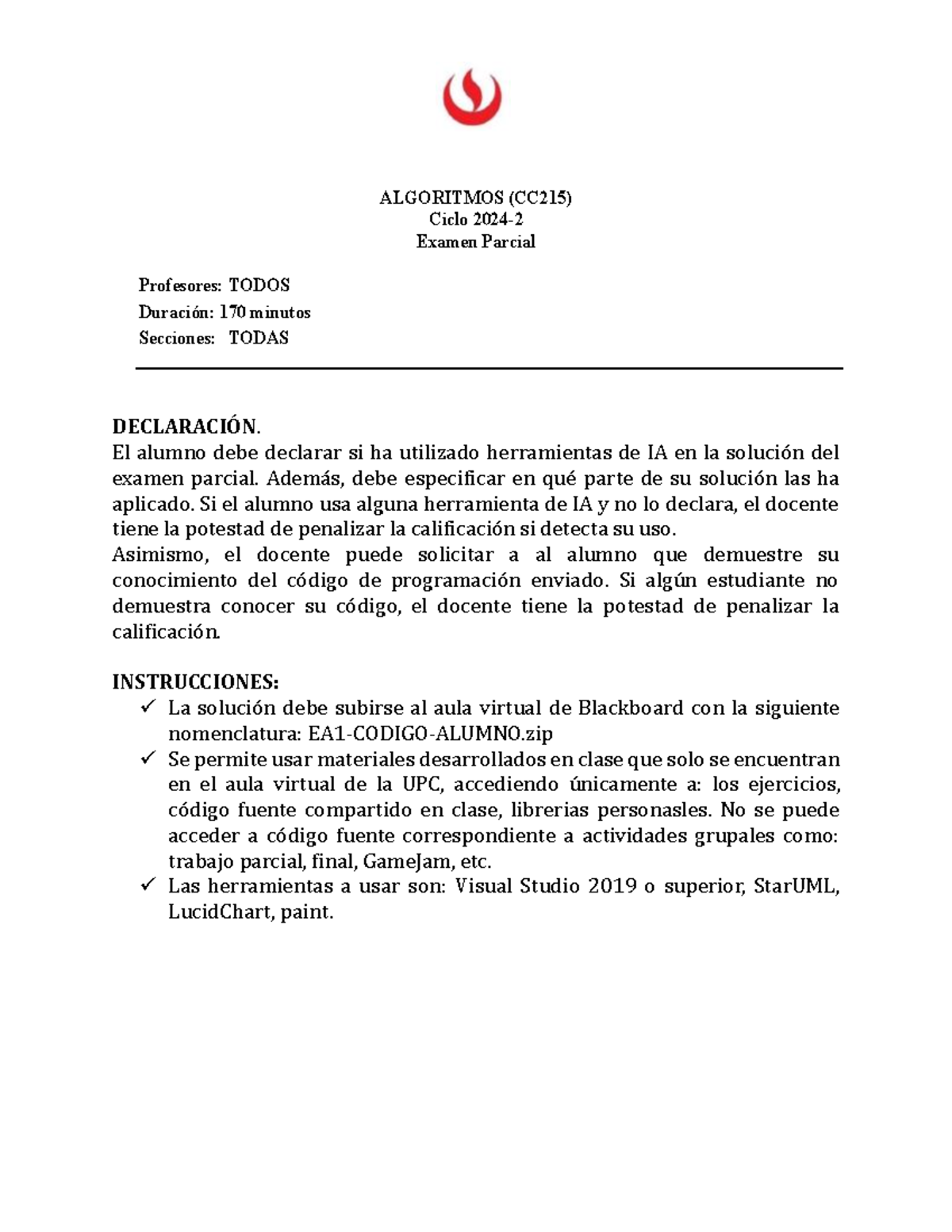 Examen Parcial CC215 Algoritmos - Ciclo 2024-2 - Studocu