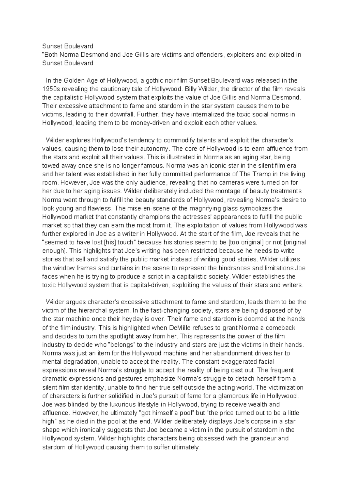 Sunset Boulevard (Film Analysis): Victims and Offenders in Hollywood ...