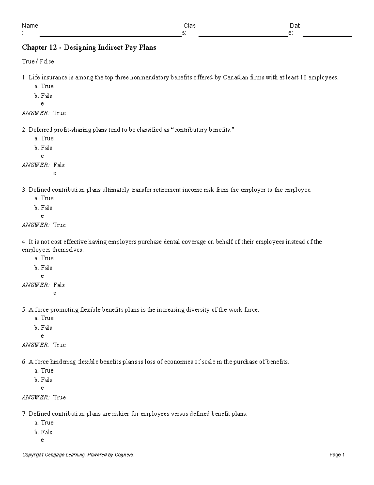 Chapter 12 Indirect Pay Plans: True/False & Multiple Choice Q&A - Studocu