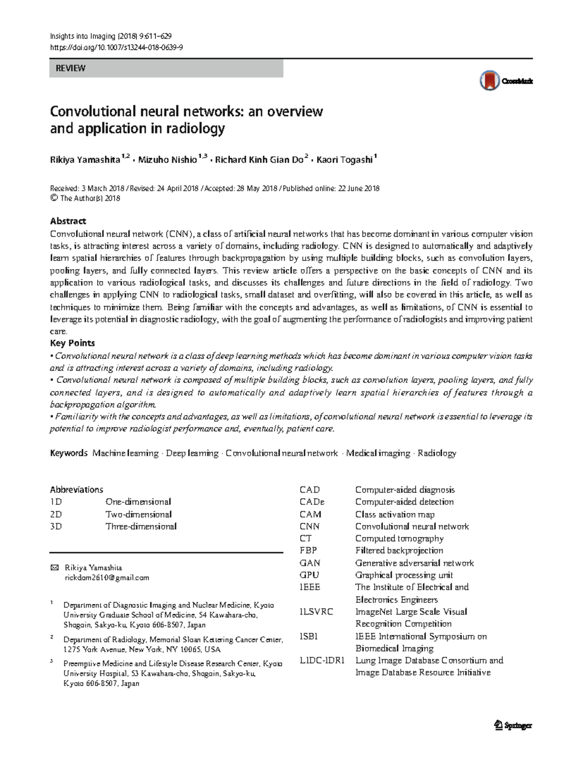 Convolutional Neural Networks An Overview And Application In Radiology Review Convolutional