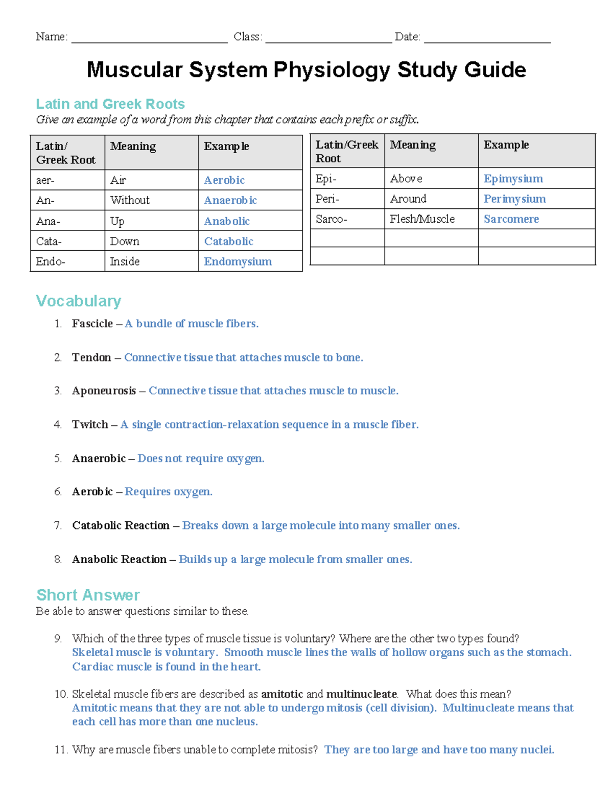 Muscular System Physiology Study Guide - Course Code: [Insert Code ...