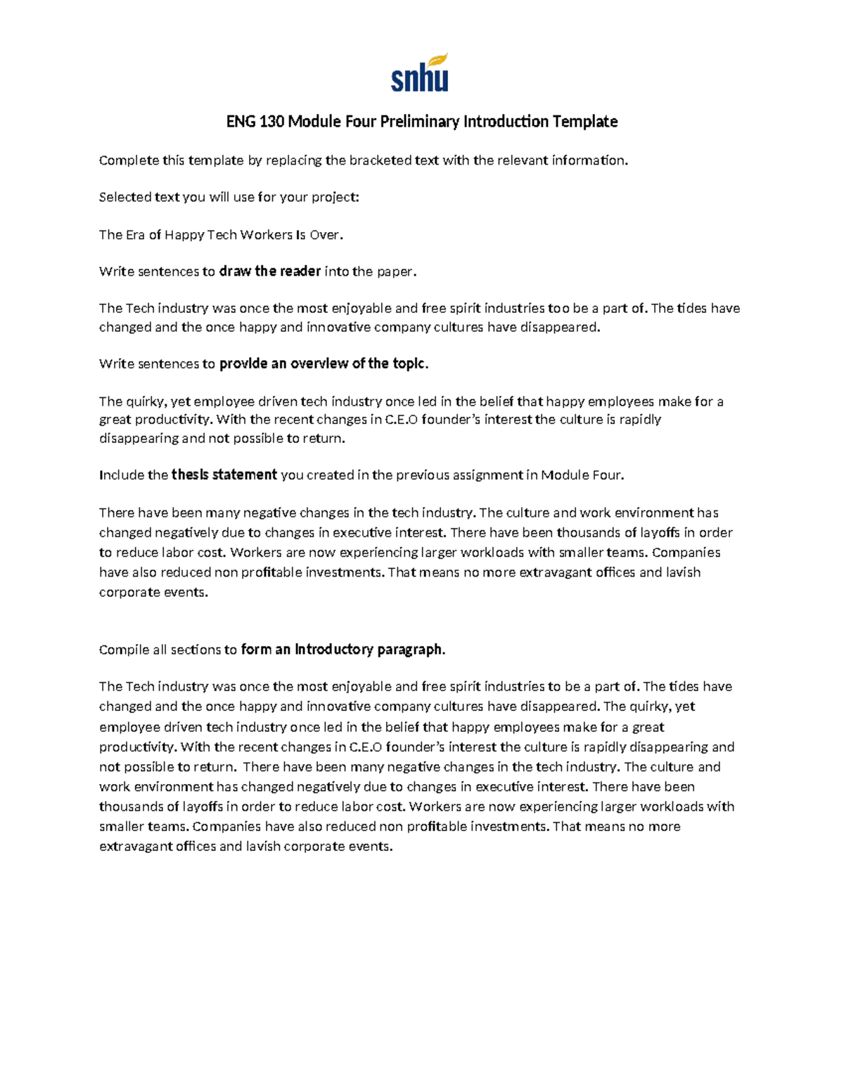 ENG 130 Module Four Preliminary Introduction on Tech Industry Changes ...